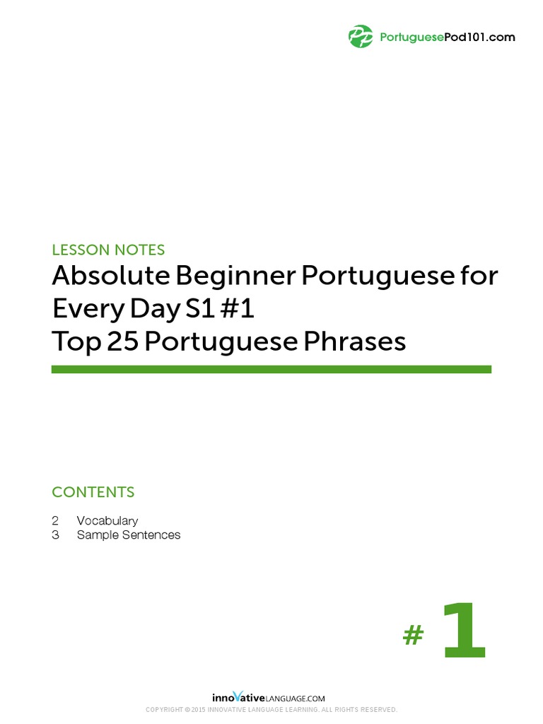 Absolute Beginner Portuguese For Every Day S1 #1 Top 25 Portuguese ...