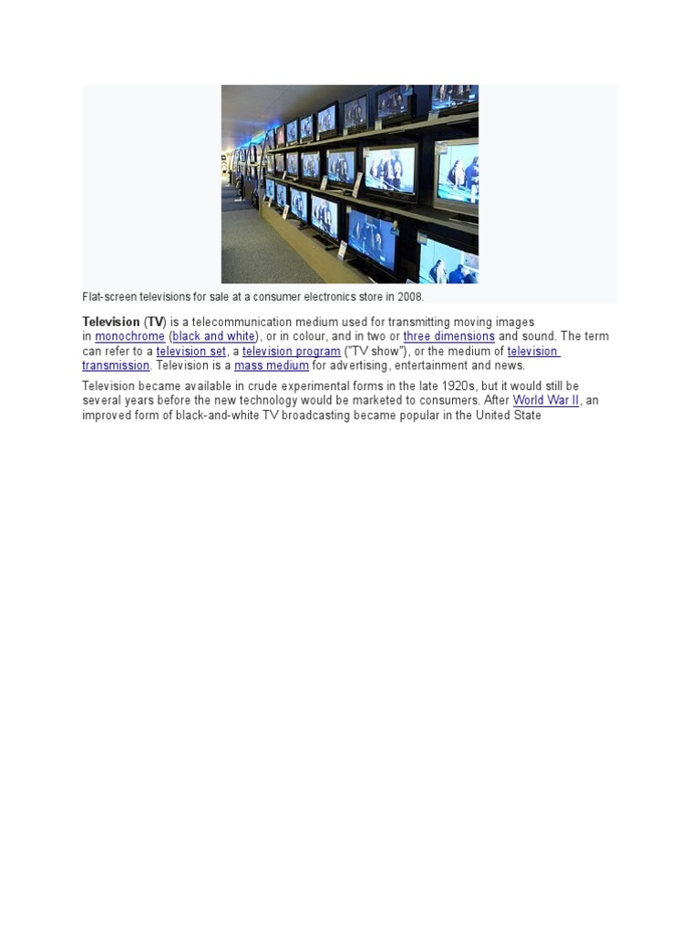 Television (TV) Is A Telecommunication Medium Used For Transmitting ...