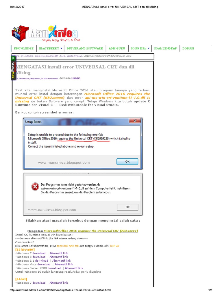 MENGATASI Install Error UNIVERSAL CRT Dan DLL Mising | PDF | Komputer
