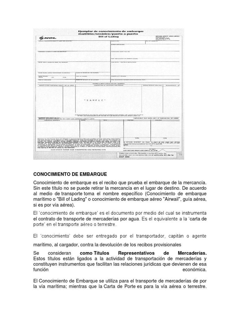 El conocimiento de embarque: documento clave para el transporte marítimo de mercancías | PDF ...