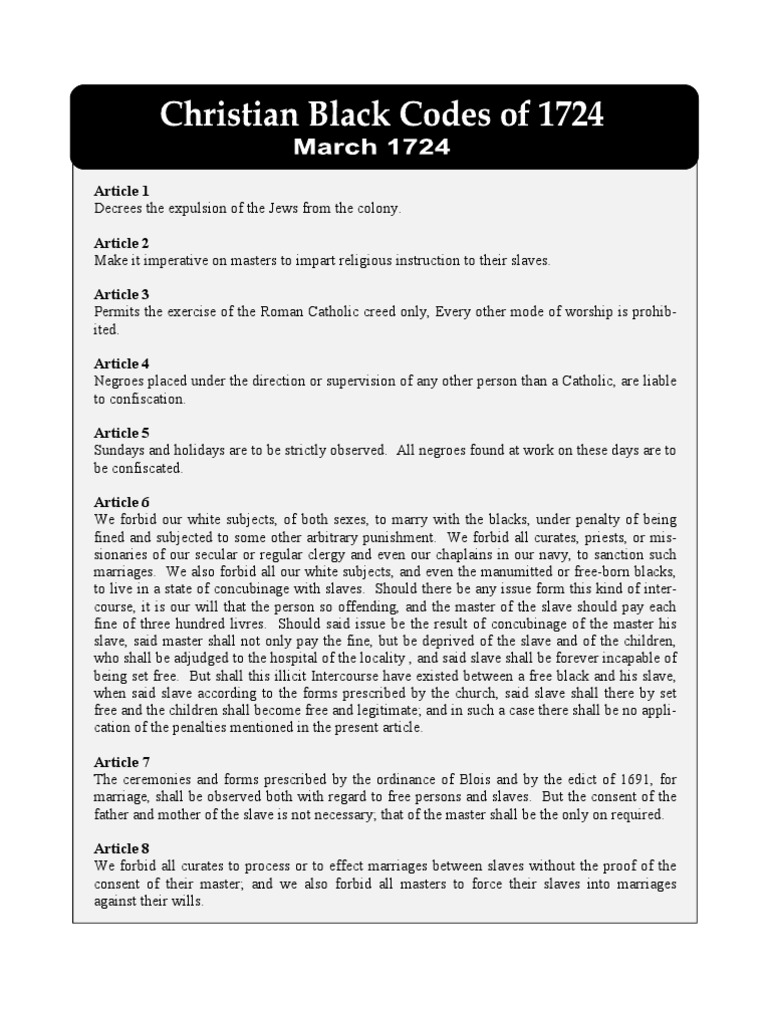 Christian Black Codes | PDF | Slavery | Marriage