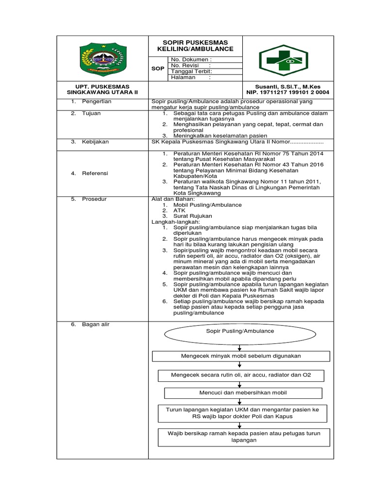 Sop Sopir Puskesmas Keliling | PDF