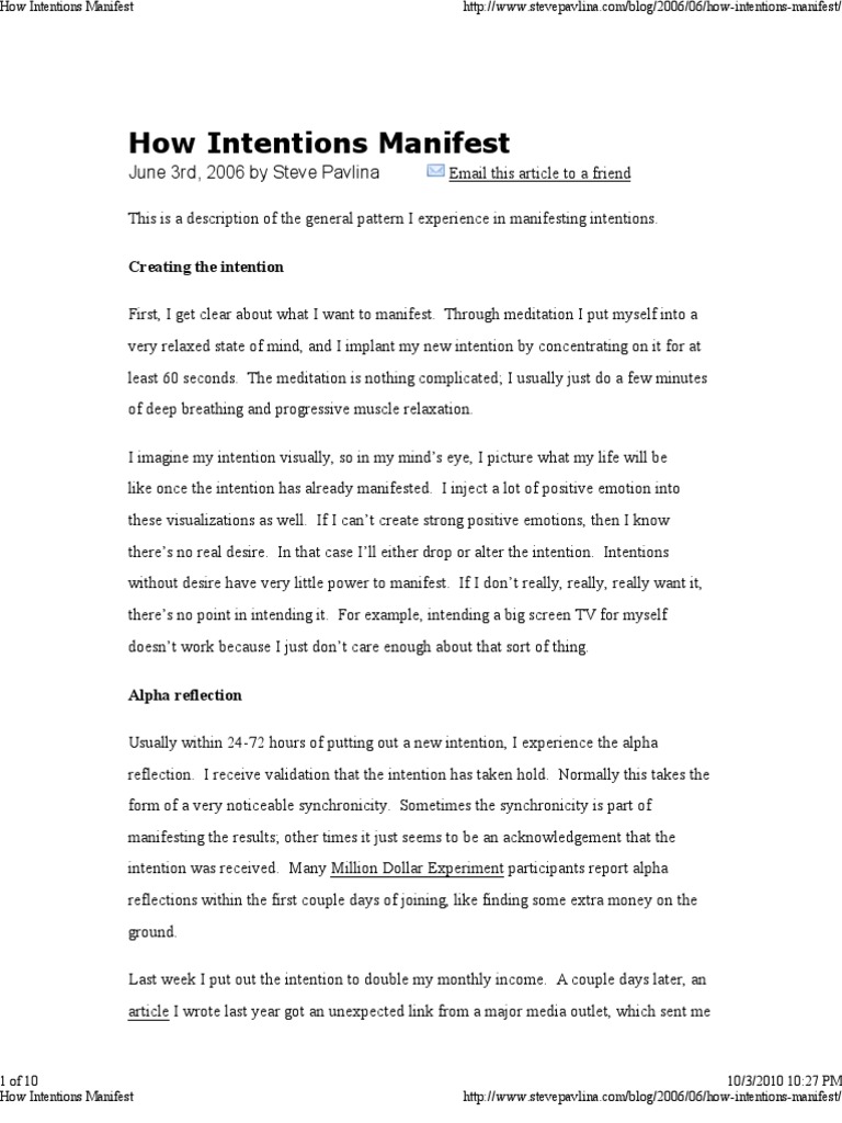 How Intentions Manifest by Steve Pavlina | PDF | Thought | Meditation