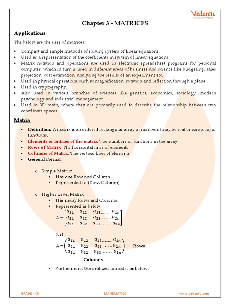 Chapter 3 - MATRICES: Applications | PDF | Matrix (Mathematics ...