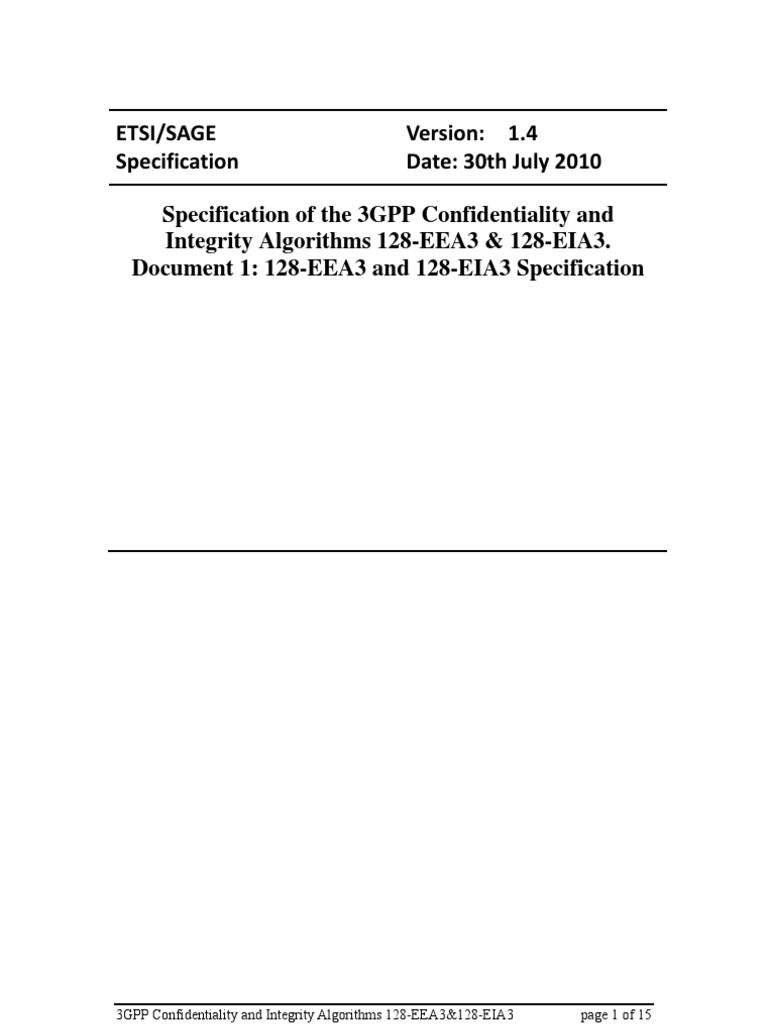 EEA3 EIA3 Specification v1 4 | PDF | Key (Cryptography) | Cryptography
