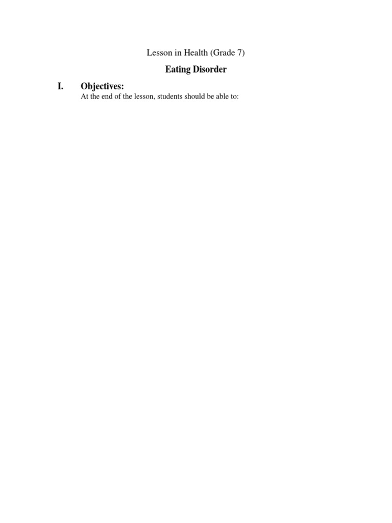 Grade 7 Lesson on Eating Disorders | PDF