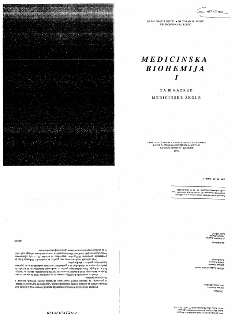 Medicinska Biohemija 1 Za 3 Razred 1991 | PDF