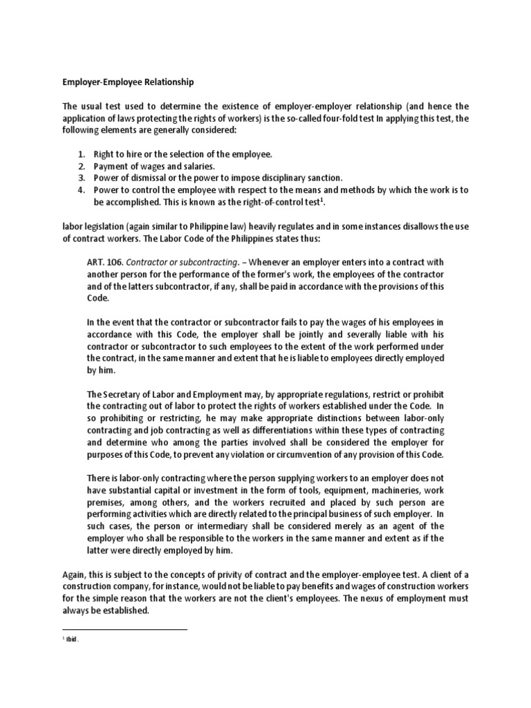 Employer Employee Relationship | Independent Contractor | Employment