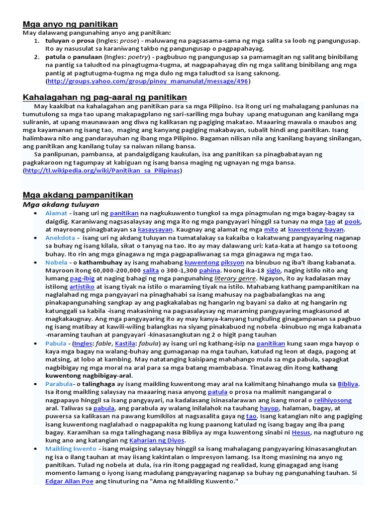 Mga Anyo NG Panitikan | PDF