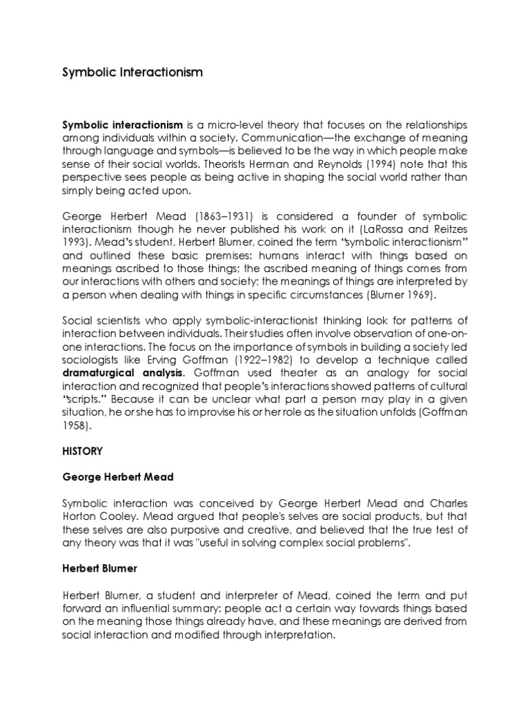 Symbolic Interactionism (Sociology) | PDF | Human Communication ...