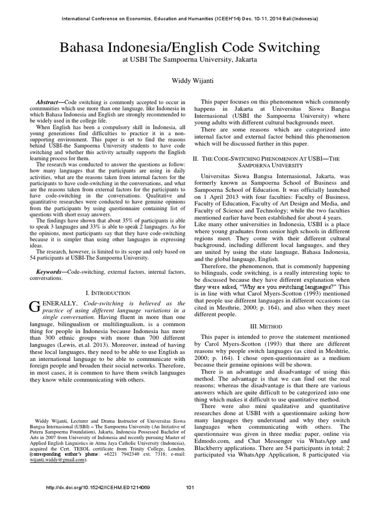Bahasa Indonesia-English Code Switching | PDF | Multilingualism ...