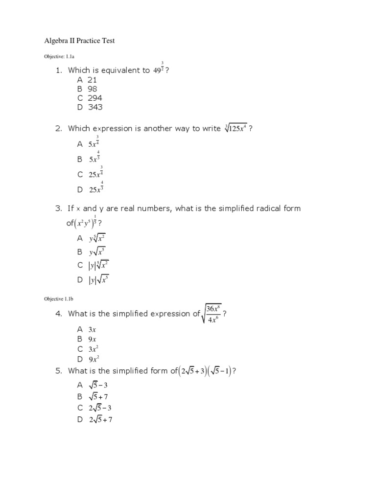 Algebra II Practice Test PDF | PDF | Teaching Methods & Materials