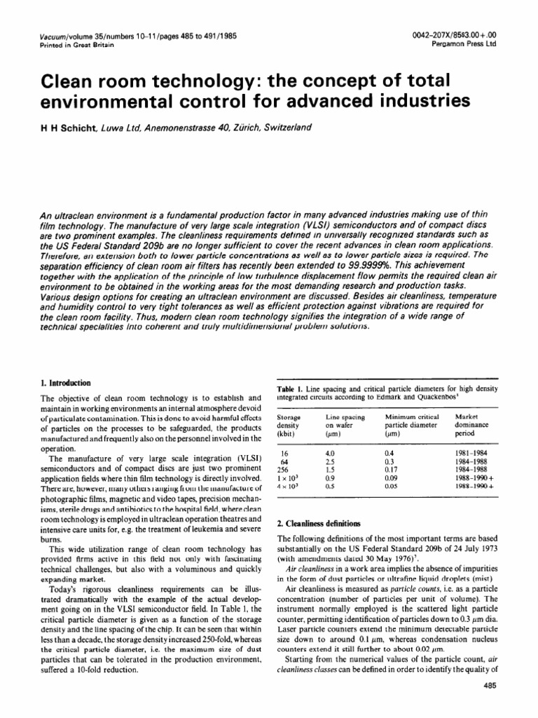 Clean Room Technology: The Concept of Total Environmental Control For ...