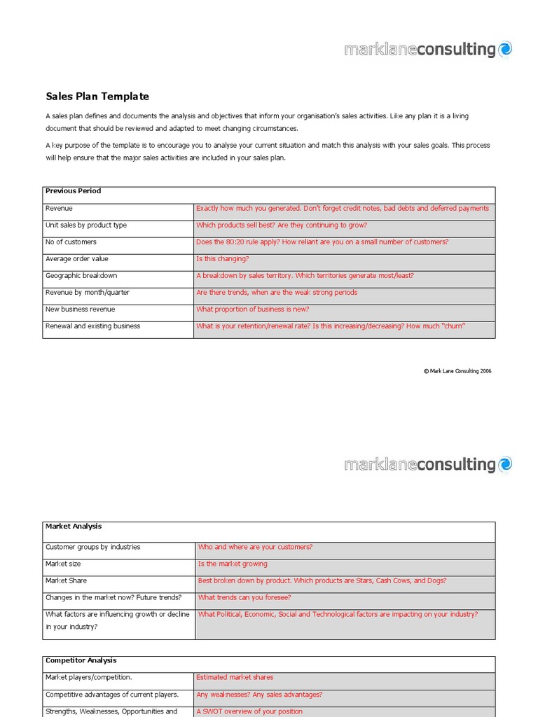 Template Sales Plan | PDF | Sales | Strategic Management
