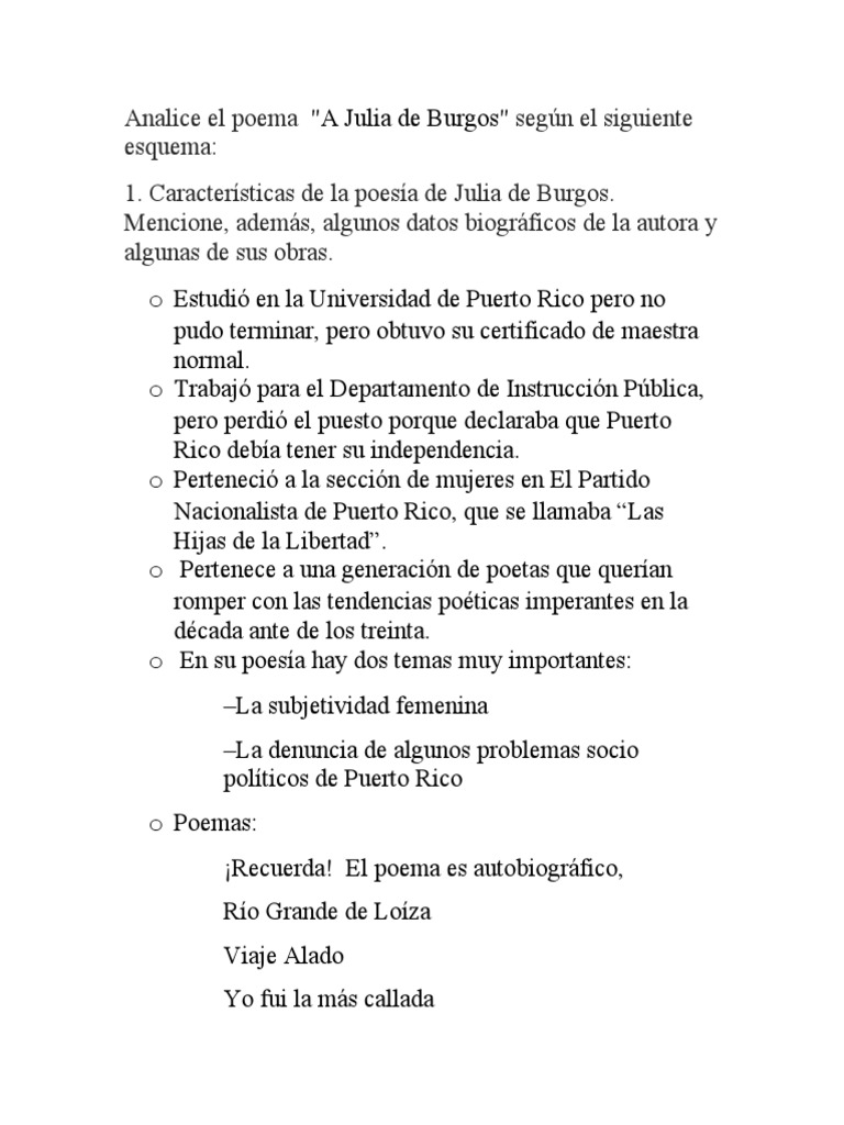 Análisis del poema A Julia de Burgos según su tema, estilo y figuras ...