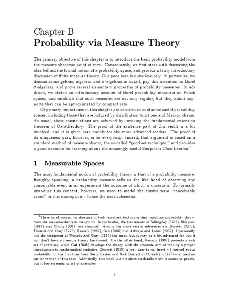 Chapter B Probability Via Measure Theory: 1 Measurable Spaces | PDF ...