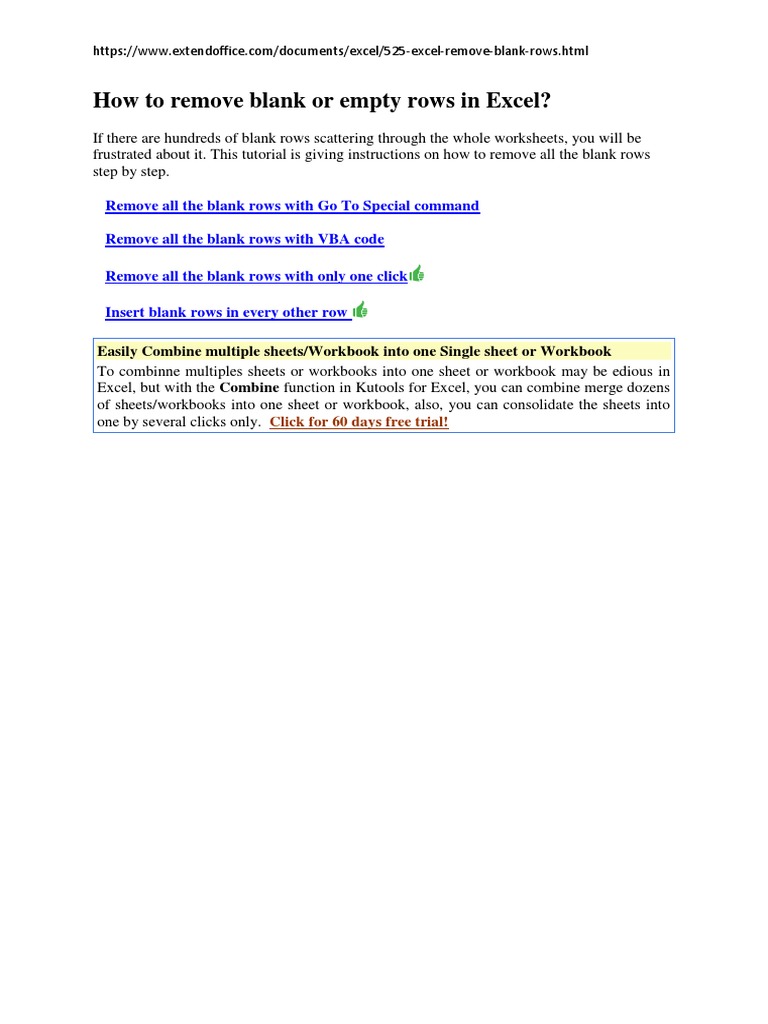 How To Remove Blank Or Empty Rows In Excel Pdf Visual Basic For Applications Microsoft Excel