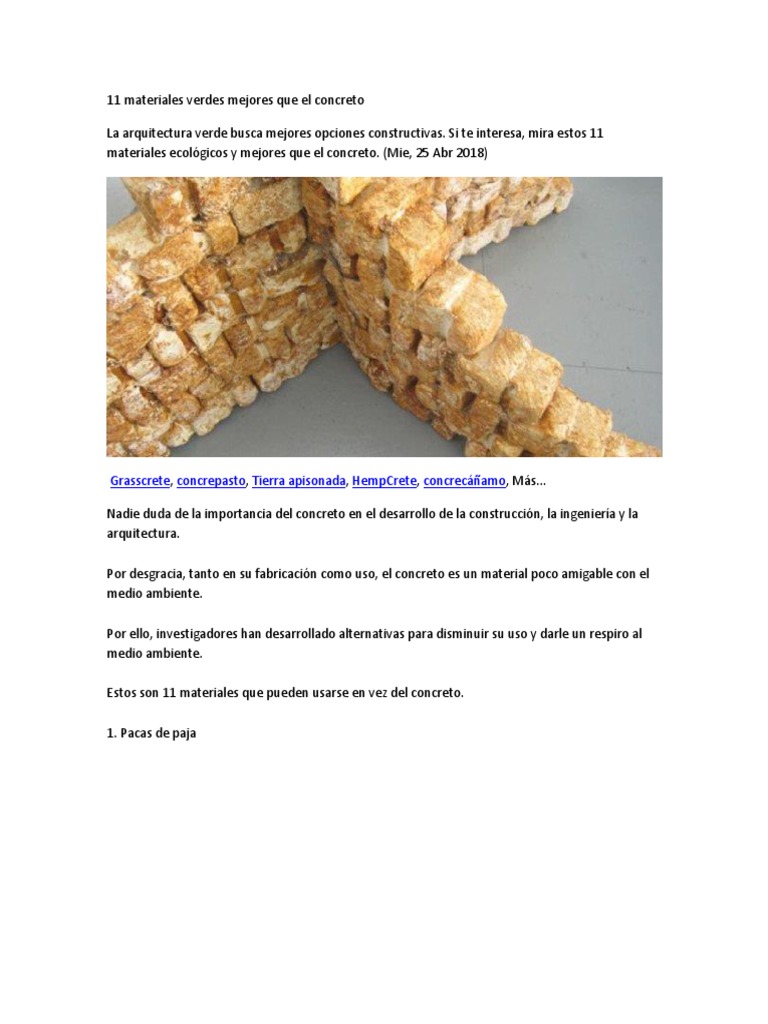 11 Materiales Verdes Mejores Que El Concreto | PDF | El plastico | Hormigón