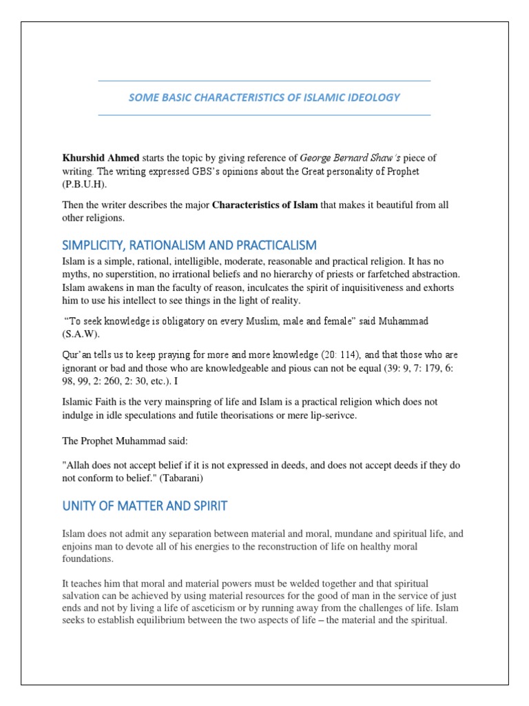 Some Basic Characteristics of Islamic Ideology | PDF | Prophets And ...