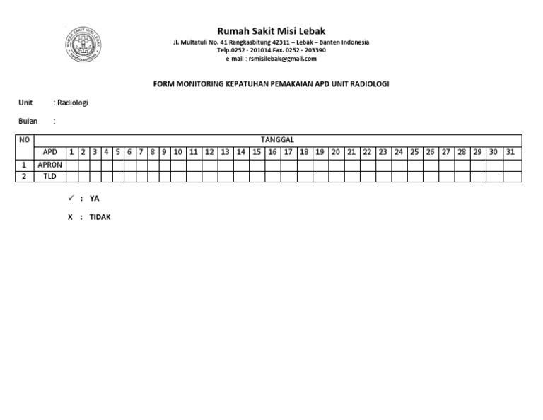Form Monitoring Kepatuhan Pemakaian Apd Unit Radiologi