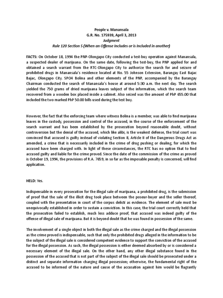 Judgment Rule 120 Section 5 (When An Offense Includes or Is Included in ...