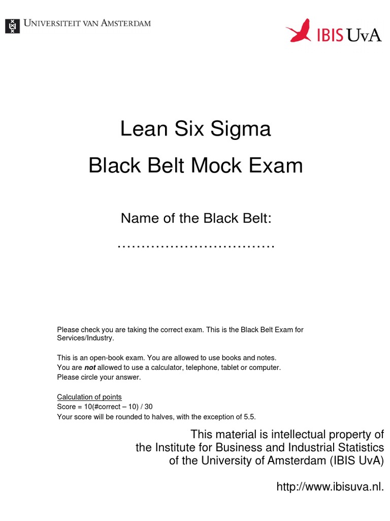 Lean Six Sigma Black Belt Mock Exam | PDF | Statistics | Statistical Theory