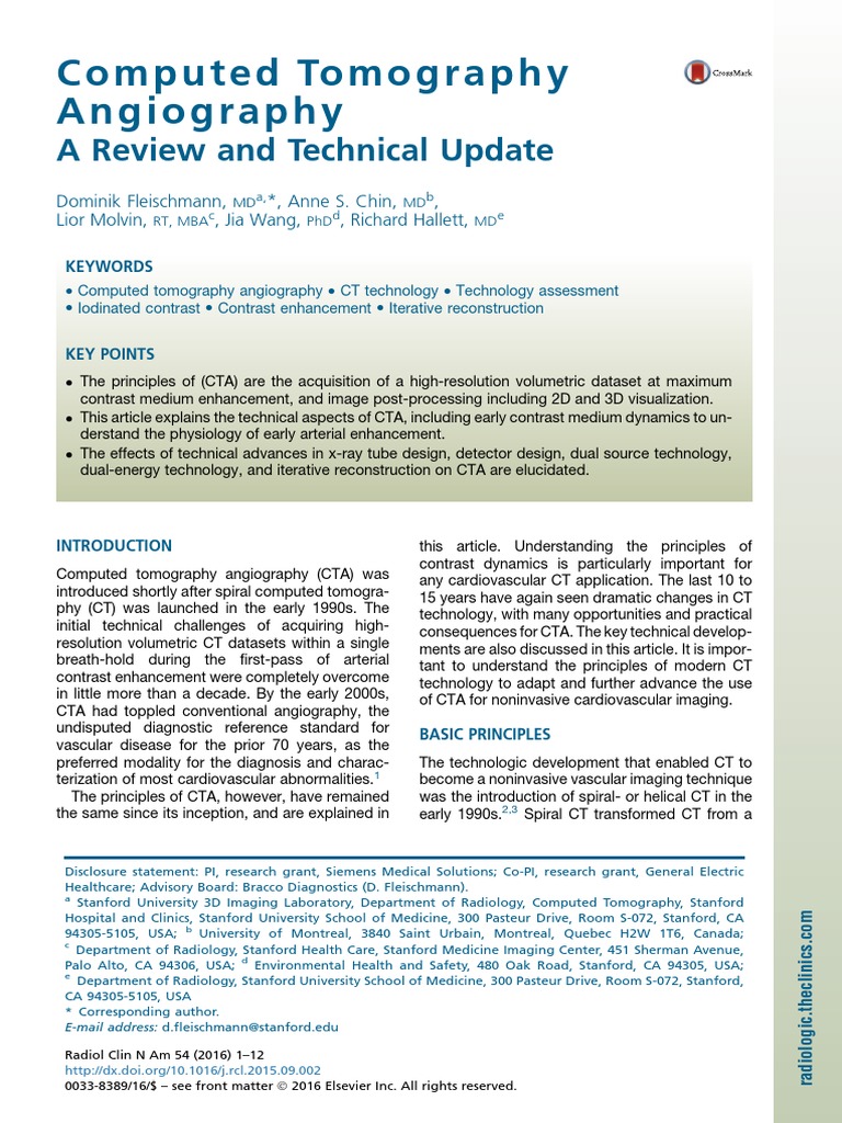 CTA: Principles and Technical Advances | PDF | Ct Scan | Medical Imaging