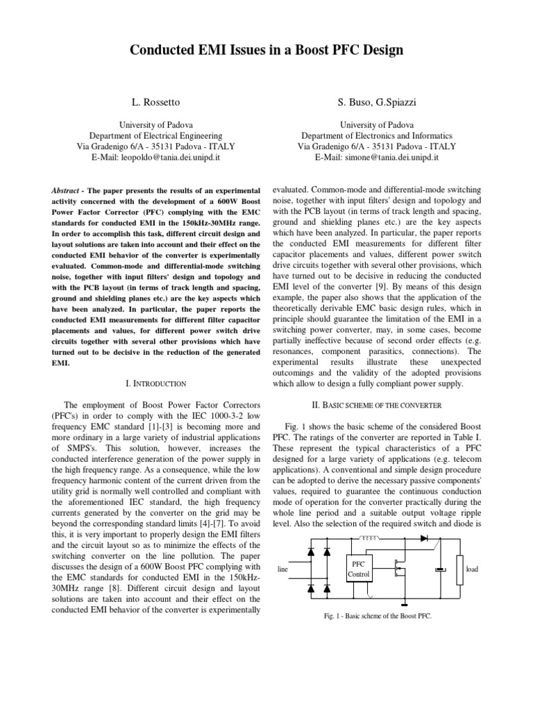 Conducted EMI Issues in A Boost PFC Design: L. Rossetto S. Buso, G ...