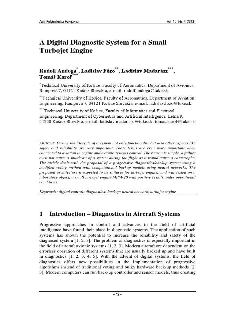 A Digital Diagnostic System For A Small Turbojet Engine: Rudolf Andoga ...