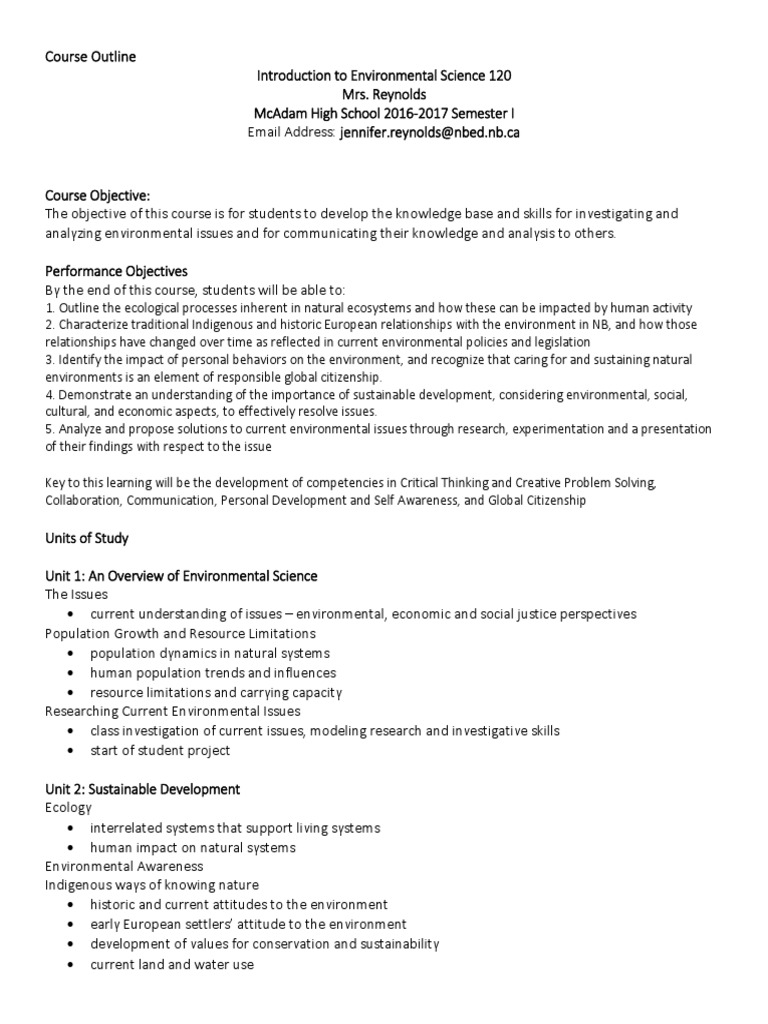 Course Outline 2016 Environmental Science | PDF | Sustainability | Ecology