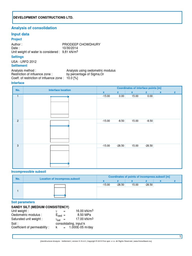 Settlement Analysis Stage Construction Pdf Sand Silt