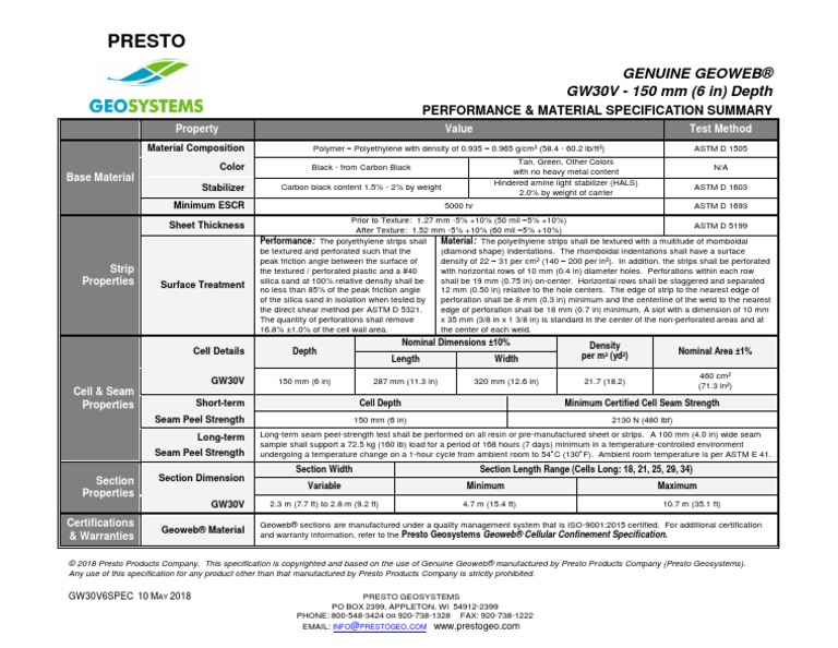 GW Geoweb GW30v6 Summary | PDF | Polyethylene | Materials