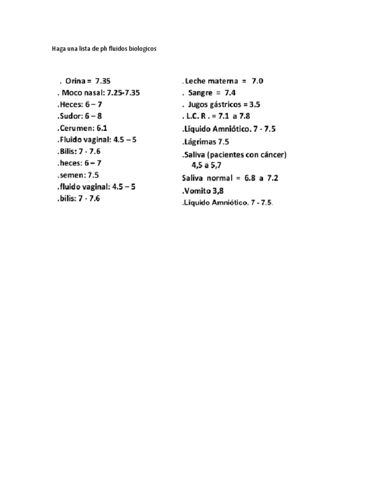 Haga Una Lista de PH Fluidos Biologicos | PDF