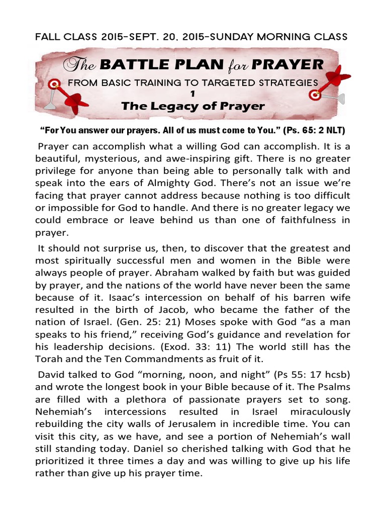 Battle Plan Prayer: The Legacy of Prayer | PDF | Prayer | Prophet