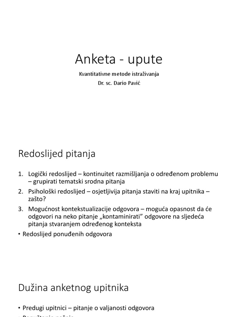 Anketa - Upute | PDF