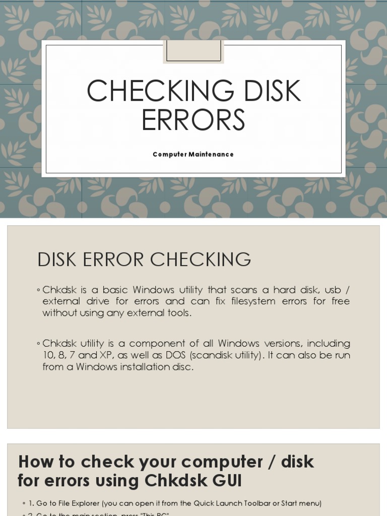 Disk Error Checking with Chkdsk Guide | PDF