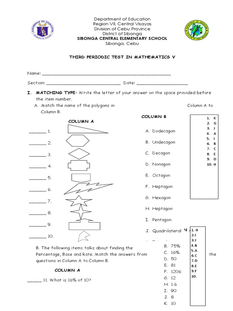 3rd Periodic Test in Math 5 | Download Free PDF | Classical Geometry ...