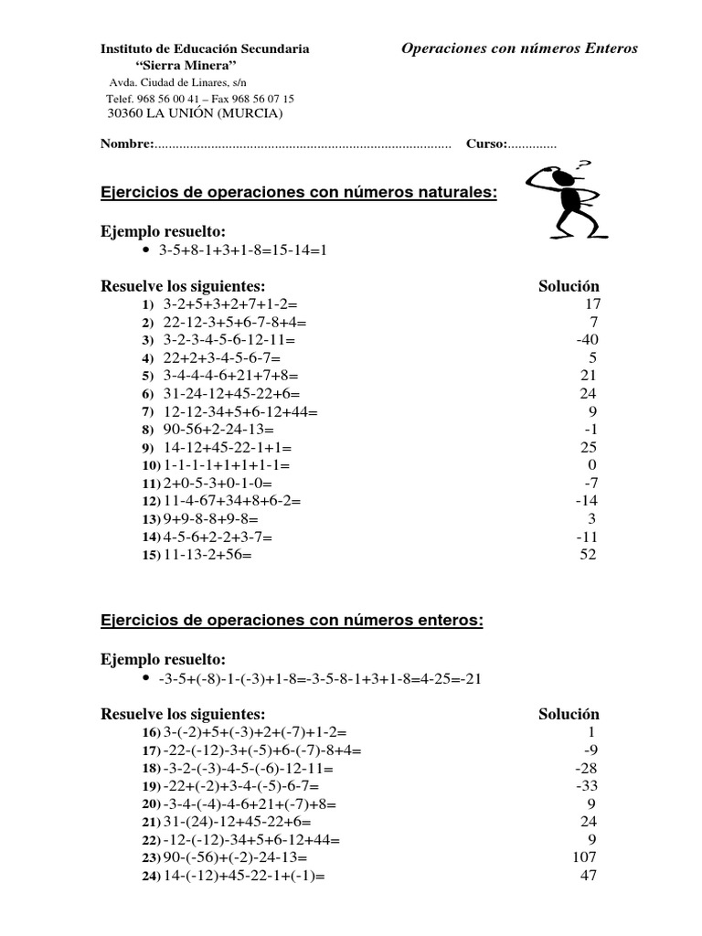 Ejercicios de Números Enteros y Operaciones | PDF | Deportes