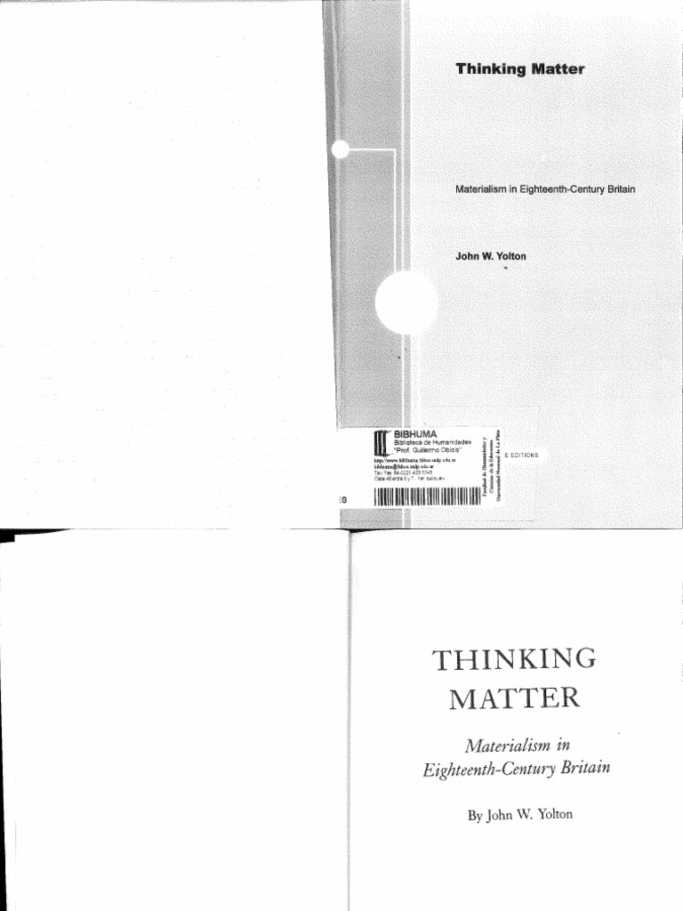 John W. Yolton - Thinking Matter. Materialism in Eighteenth-Century ...