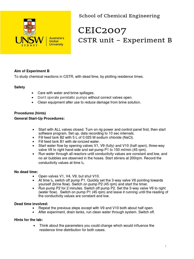 CEIC2007: CSTR Unit - Experiment B | PDF | Nature | Teaching Mathematics