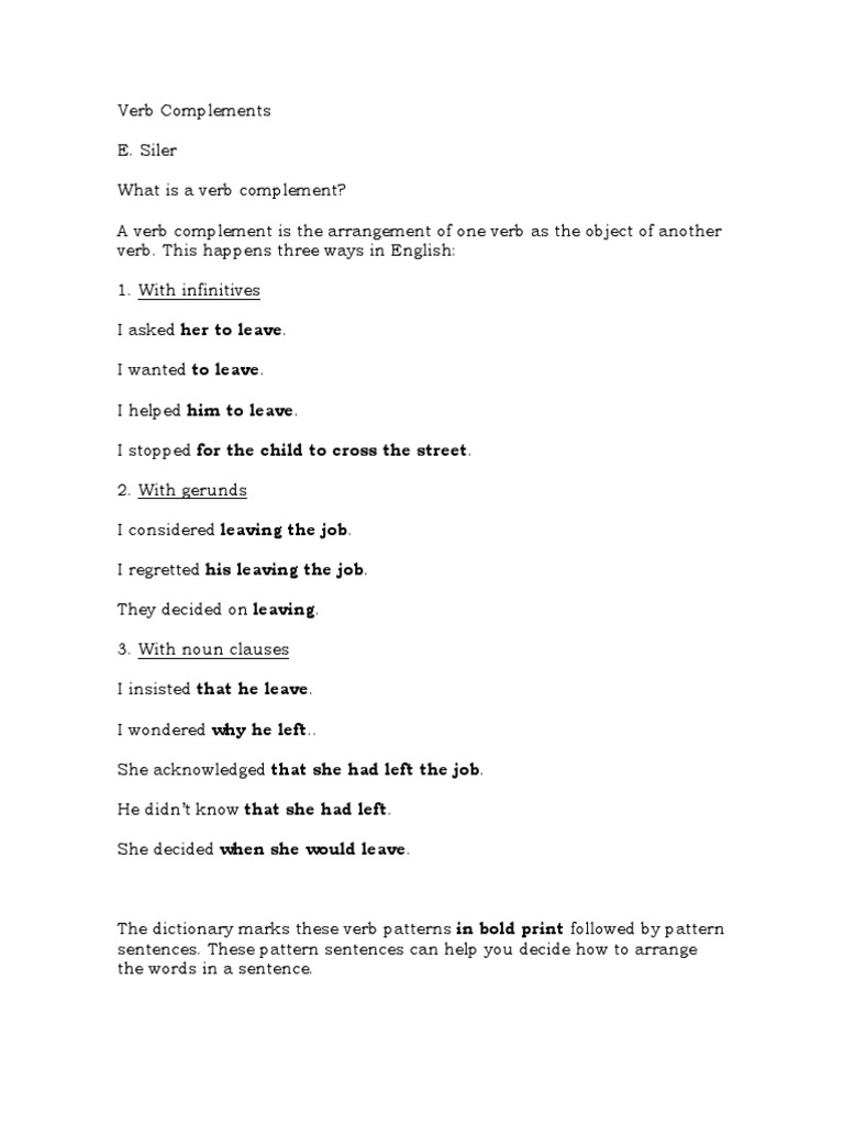 Verb Complements | PDF | Subject (Grammar) | Verb