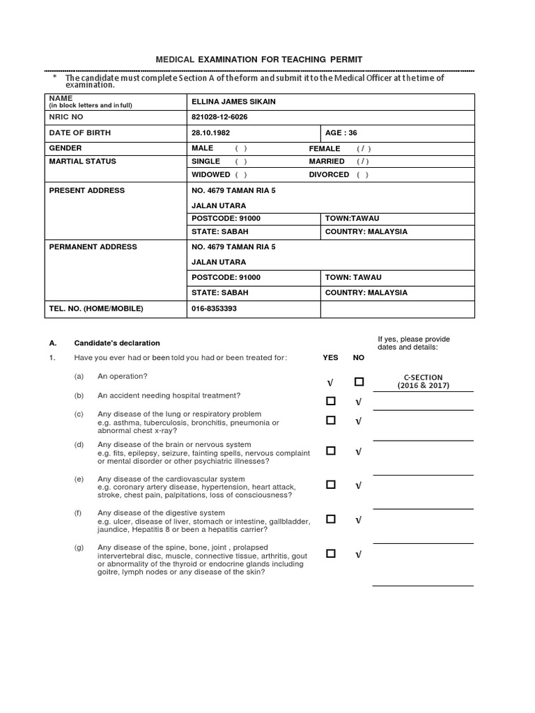 Medical Examination For Teaching Permit | PDF | Heart | Cancer