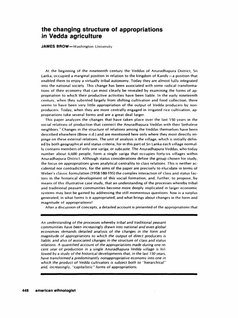 Changing Structure of Appropriations in Vedda Agriculture - James Brow ...