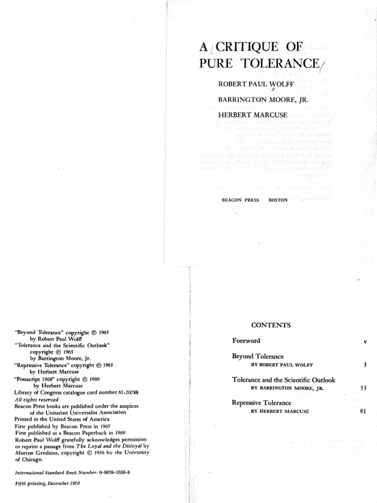 A Critique of Pure Tolerance/: Robert Paul Wolff Barrington Moore, Jr ...
