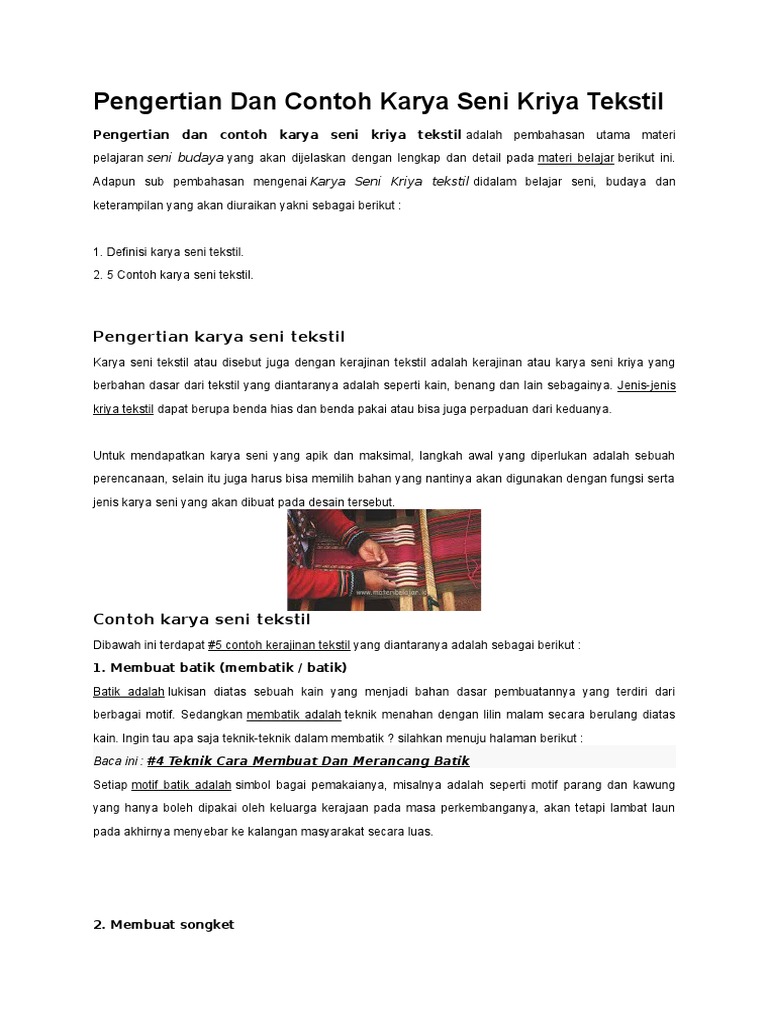 Pengertian Dan Contoh Karya Seni Kriya Tekstil | PDF