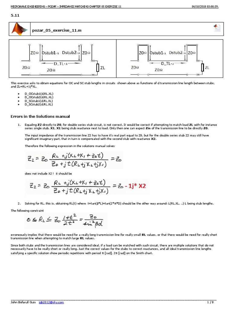 Microwave Engineering Pozar Chapter 05 Exercise 11 | PDF | Transmission Line ...