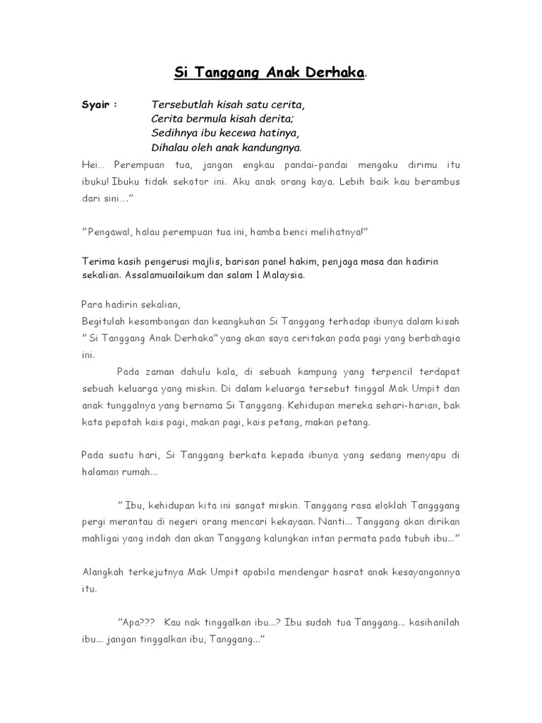 Si Tanggang Anak Derhaka Siap | PDF