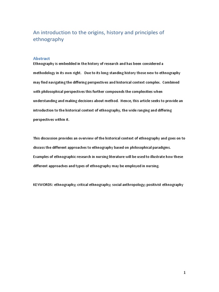 Introduction to Ethnography's History | PDF | Ethnography | Anthropology