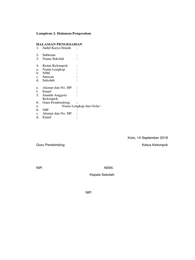 Contoh Halaman Pengesahan LKTI | PDF