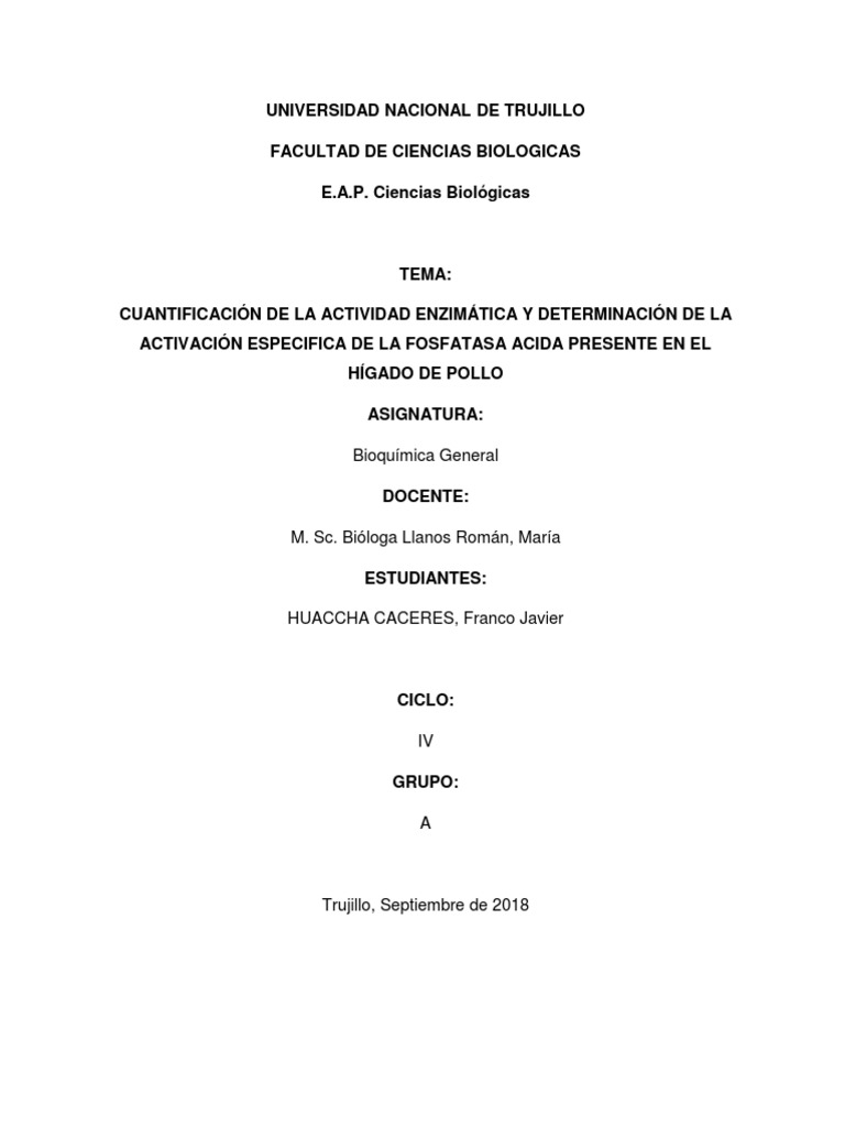 Cuantificacion de La Actividad Enzimatica y Determinacion de La ...